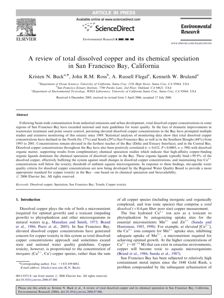Buck Et Al 2006 Review of Total Dissolved Copper and Its Chemical ...