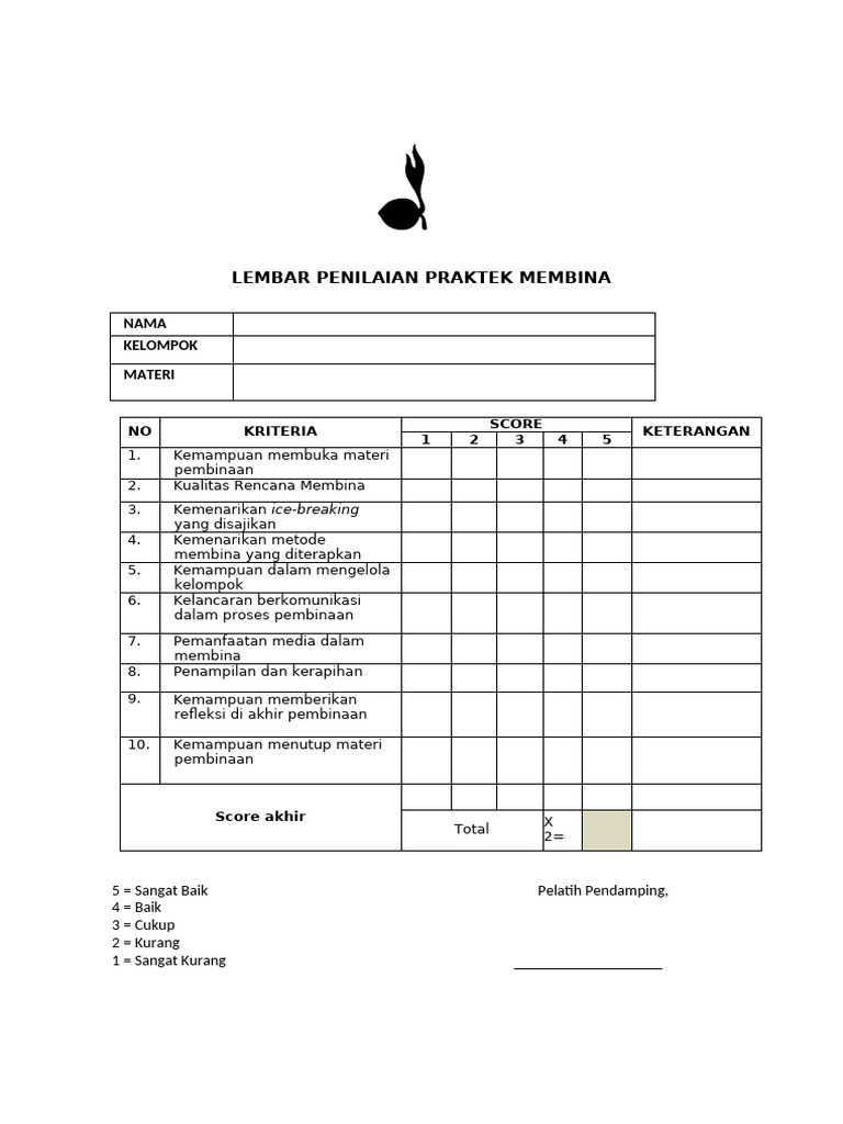 Lembar Penilaian Praktek Membina | PDF