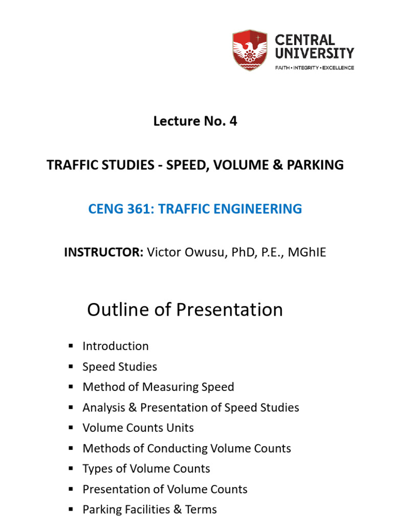 CENG 361 Lecture No. 4 Traffic Studies | PDF | Parking | Intersection ...