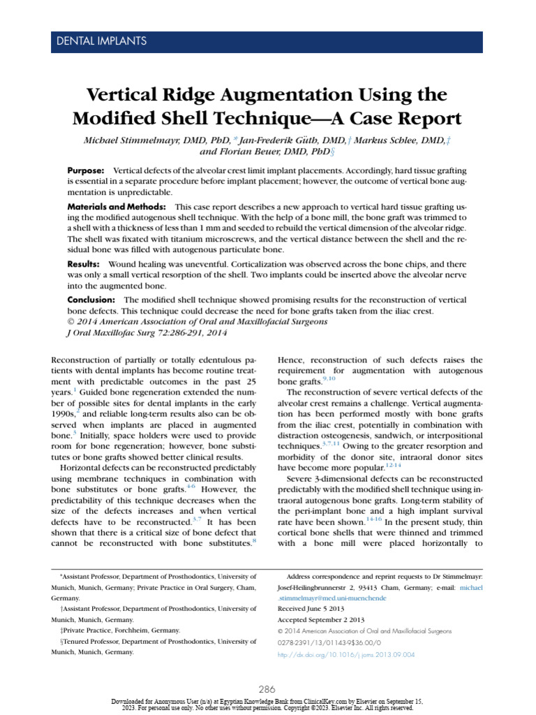 Vertical Ridge Augmentation Using The Modified Shell Technique-A Case Report | PDF | Dental ...