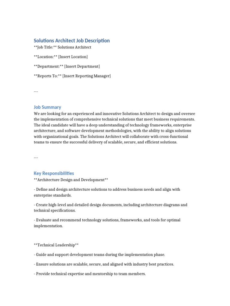 Solutions Architect Job Overview | PDF