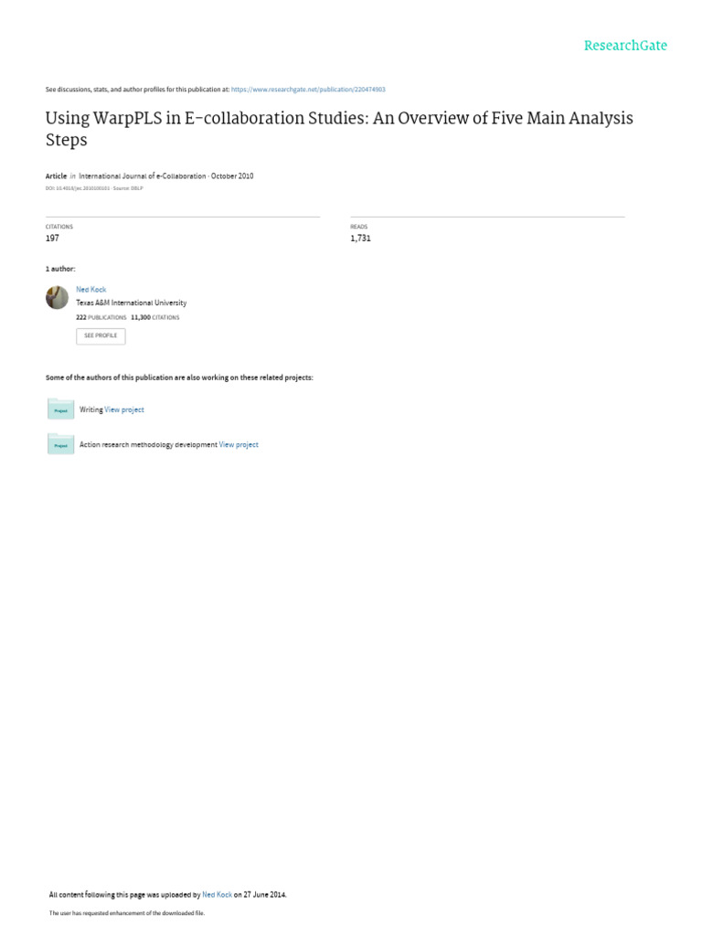 Using WarpPLS in E-Collaboration Studies An Overvi | PDF | Structural ...