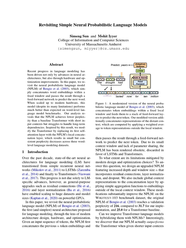 Revisiting Simple Neural Probabilistic Language Models (2021) | PDF | Machine Learning | Applied ...