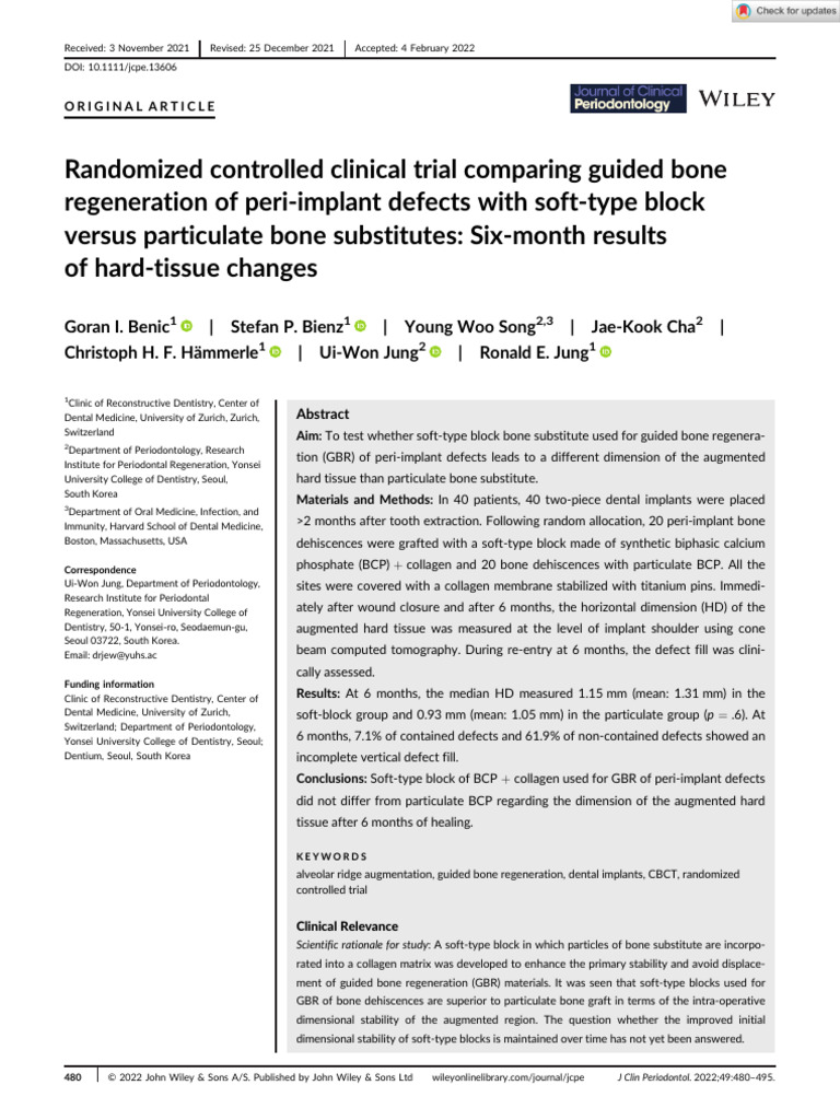 J Clinic Periodontology - 2022 - Benic - Randomized controlled clinical trial comparing guided ...