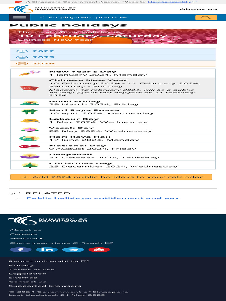 Singapore Public Holidays 2024 Guide | PDF