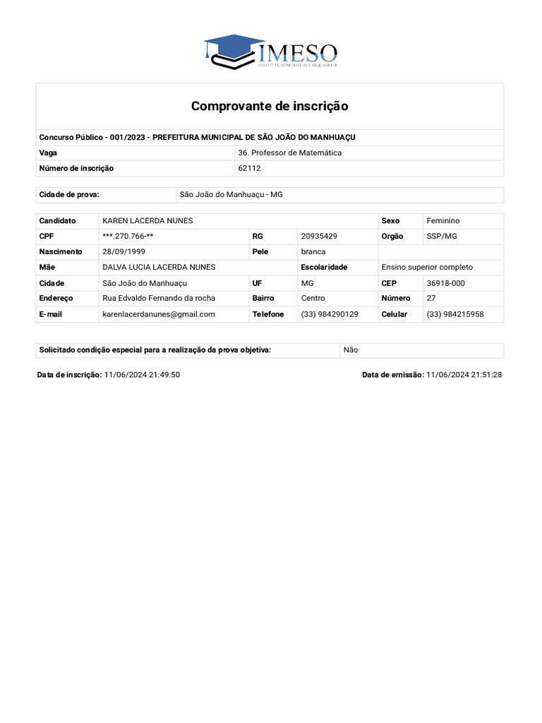 Impressão de comprovante | PDF