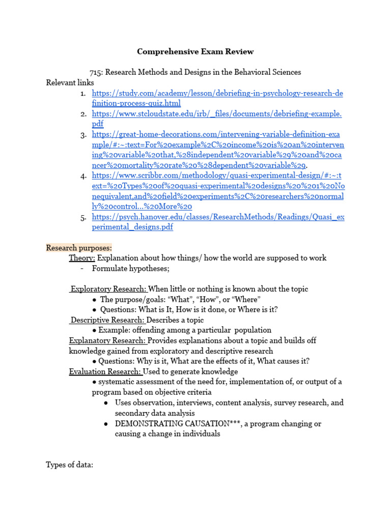 Comprehensive Exam Review | PDF | Sampling (Statistics) | Validity ...