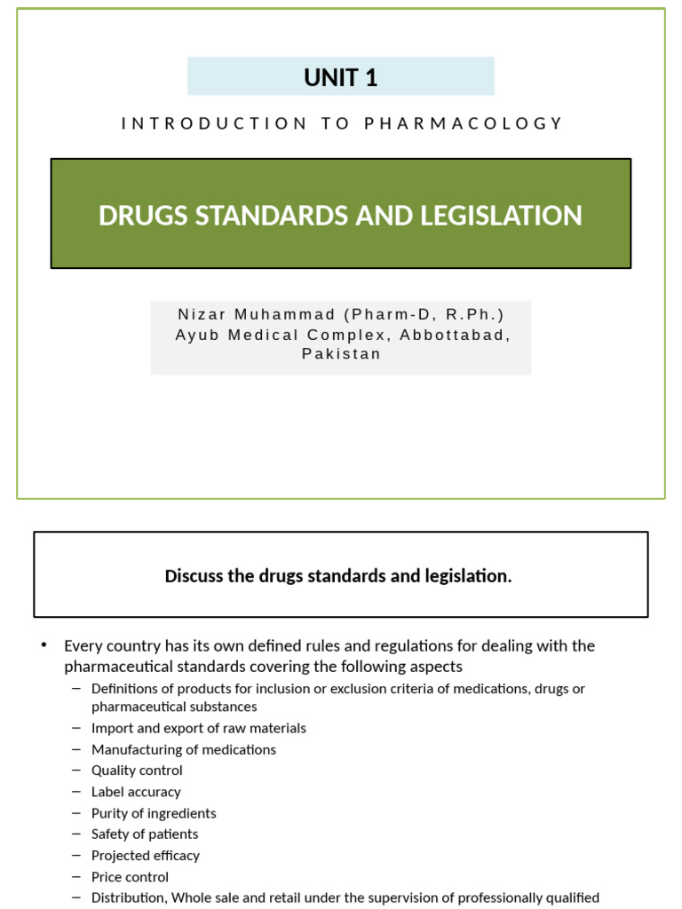 Unit - 1 Drugs Standards and Legislation | PDF | Food And Drug ...