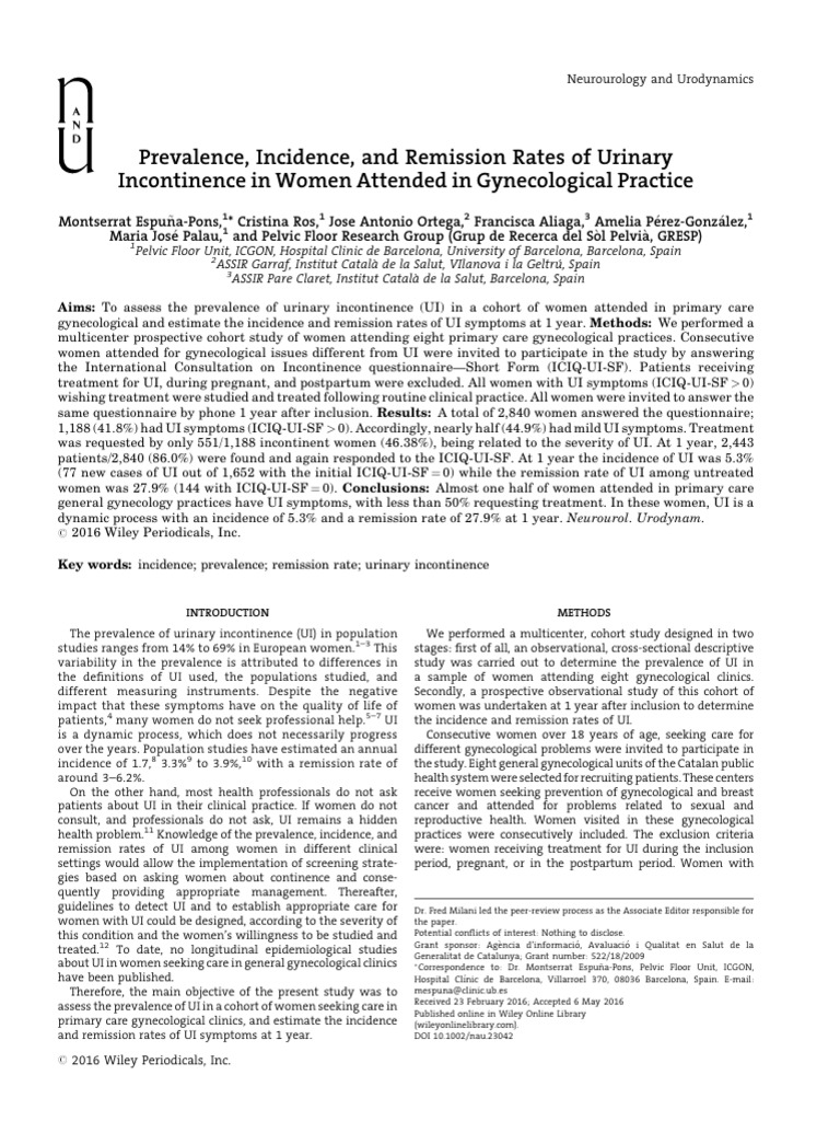 ICIQ Prevalencia y Remisión IU | PDF | Urinary Incontinence | Medicine
