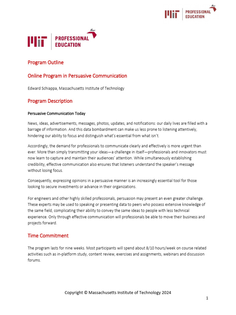 Program Outline Persuasive Communication MIT PE | PDF | Communication | Persuasion