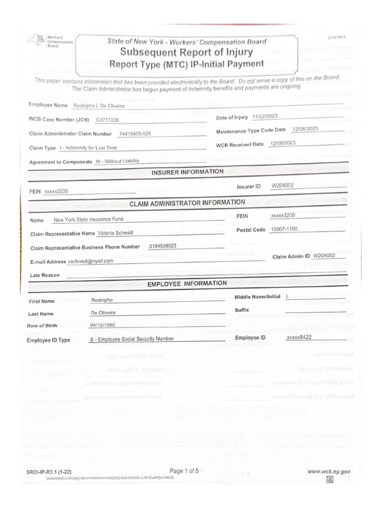 Subsequent Report of Injury | PDF