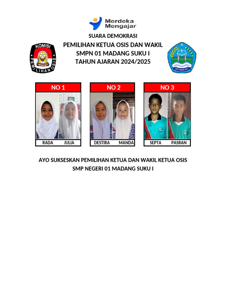 BANER PEMILIHAN KETUA OSIS DAN WAKIL | PDF BANER PEMILIHAN KETUA OSIS DAN WAKIL | PDF