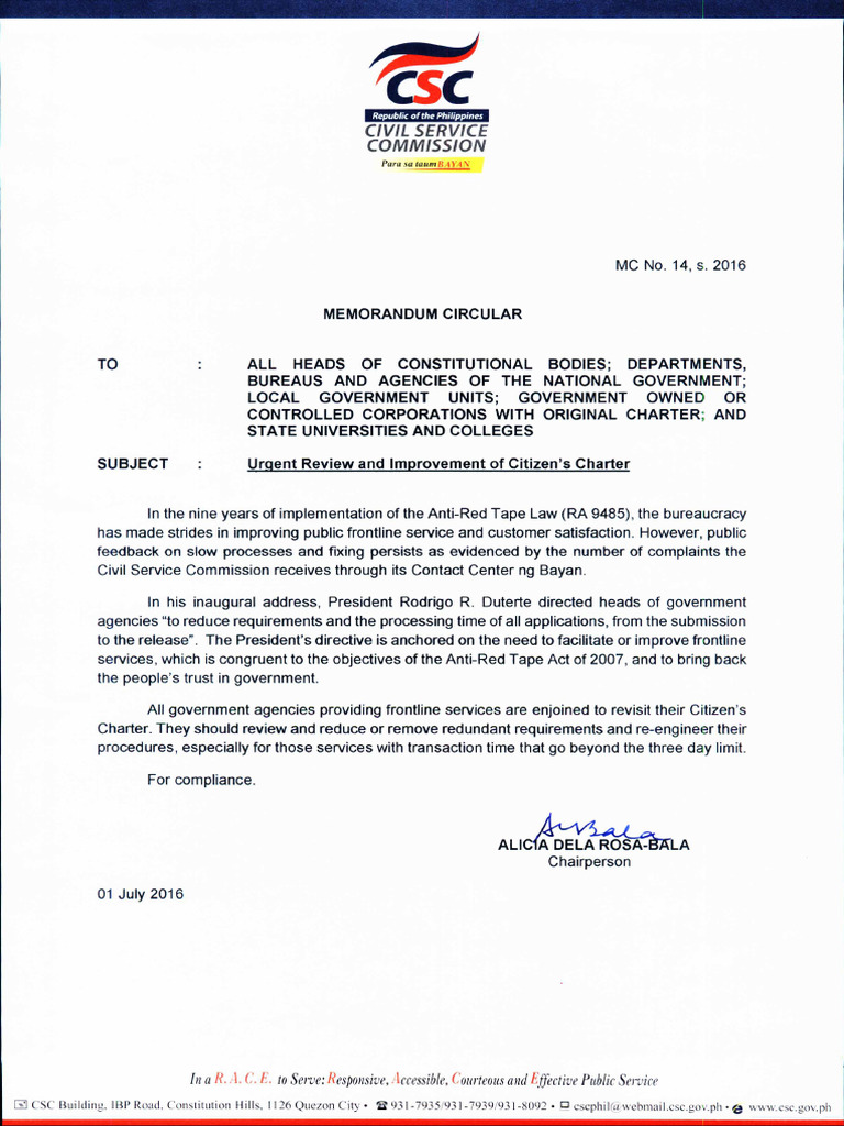 CSC - 2016, MC No. 14, S. 2016 - Urgent Review and Improvement of ...