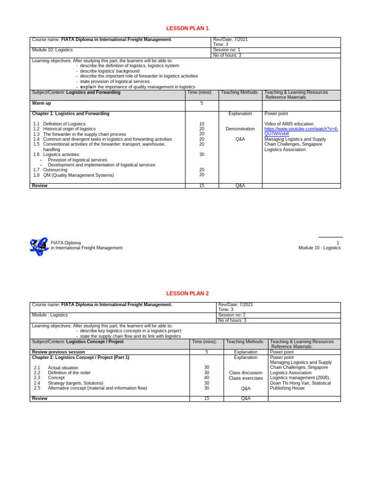 LessonPlan M10 Logistics | PDF | Logistics | Warehouse