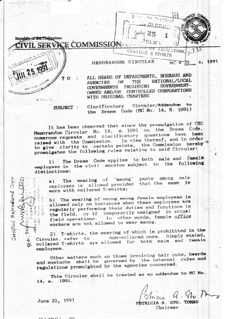 CSC - 1991, MC No. 25, s. 1991 - Clarificatory Circular Addendum to MC ...