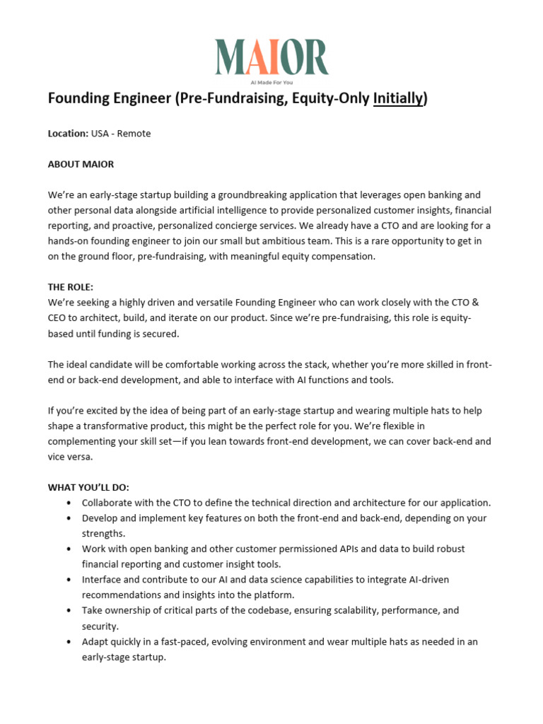 Maior - Founding Engineer - Fall 2024 | PDF | Artificial Intelligence | Intelligence (AI ...