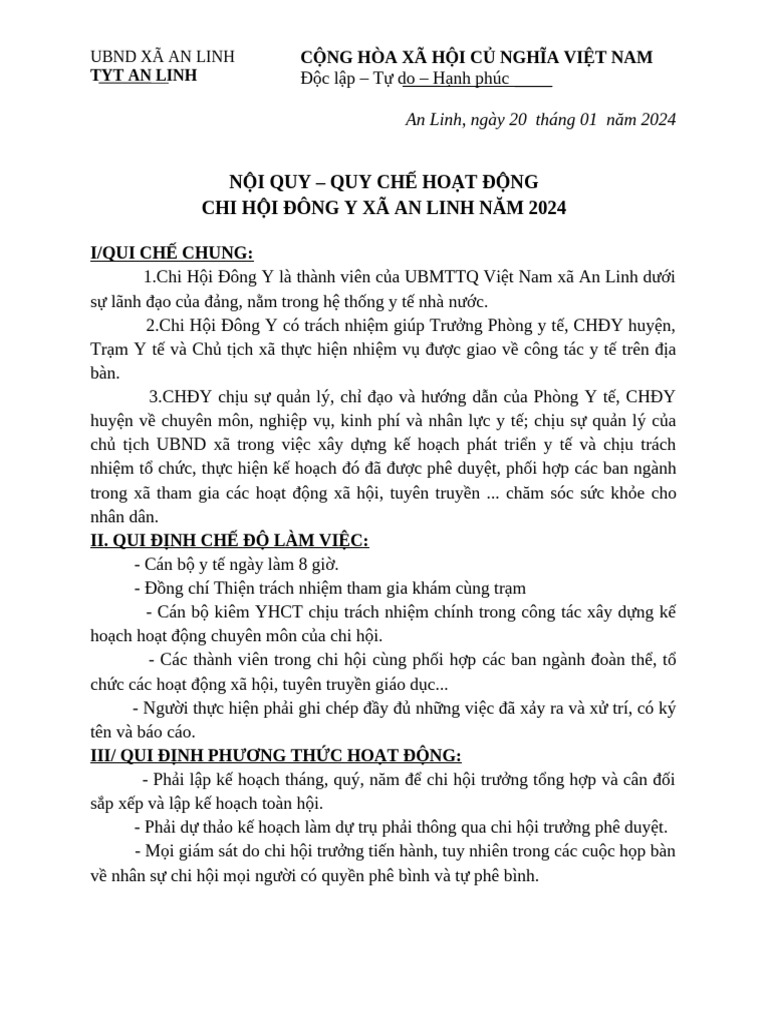 Nôi Quy Quy Chê Yhct 2023 | PDF