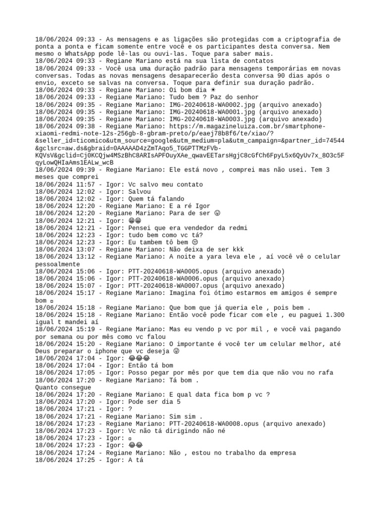 Conversa Do WhatsApp Com Regiane Mariano | PDF