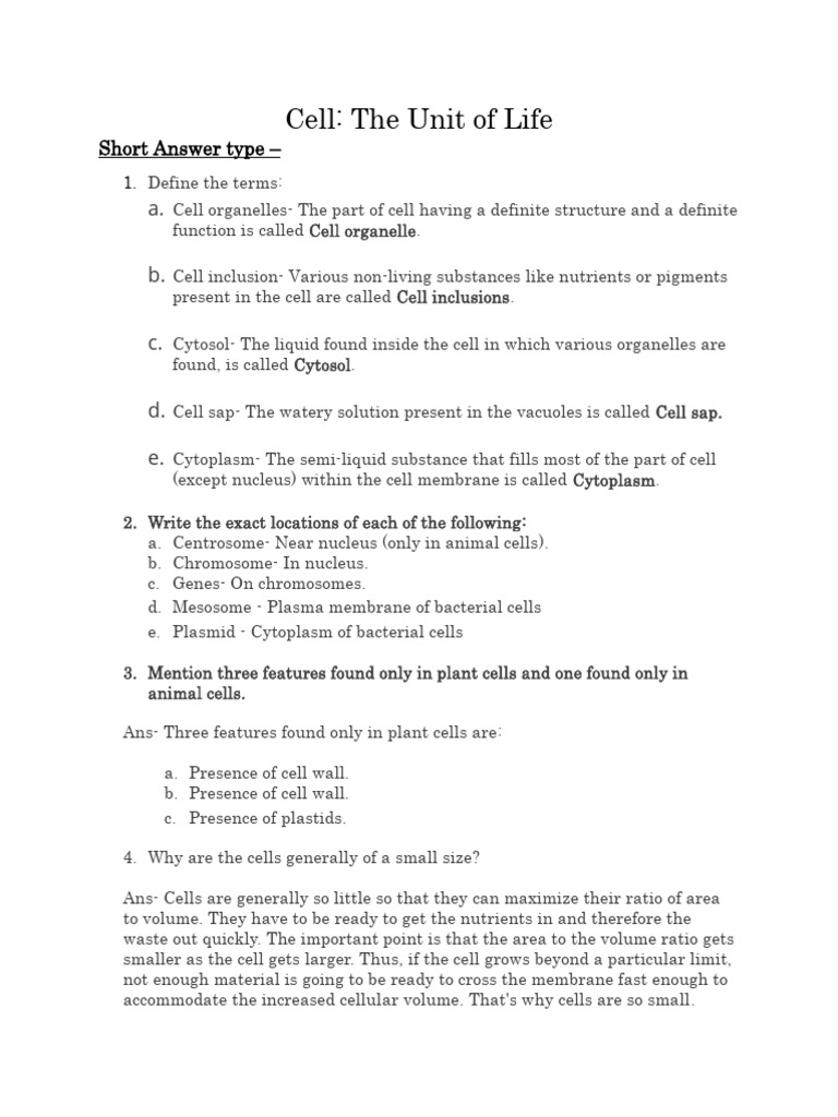 Cell- The Unit of Life | PDF | Cell (Biology) | Cytoplasm