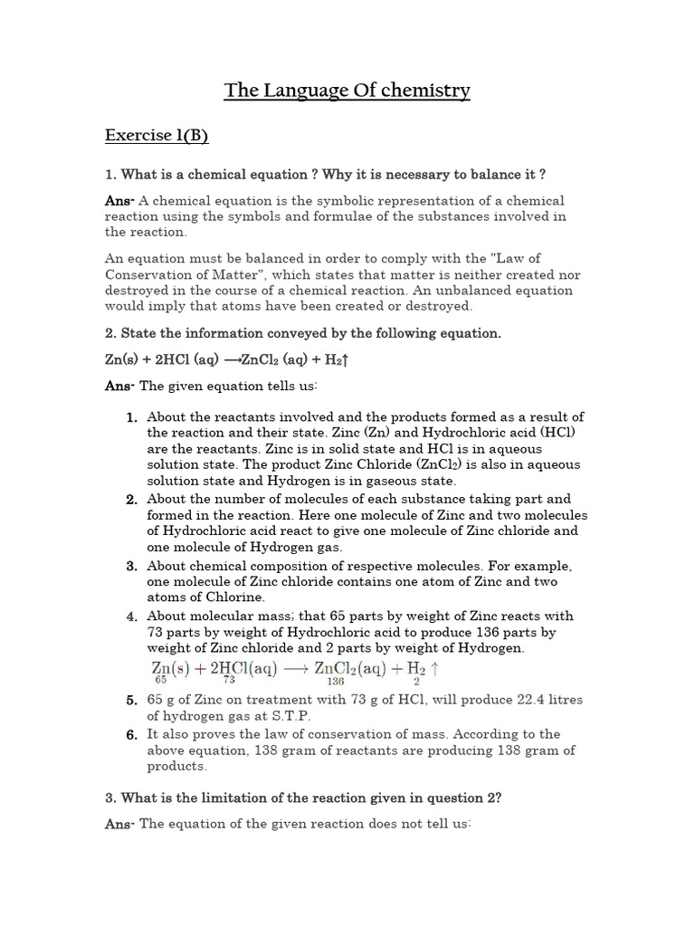 The Language Of Chemistry Unit- 2 | PDF | Hydrochloric Acid | Chemistry