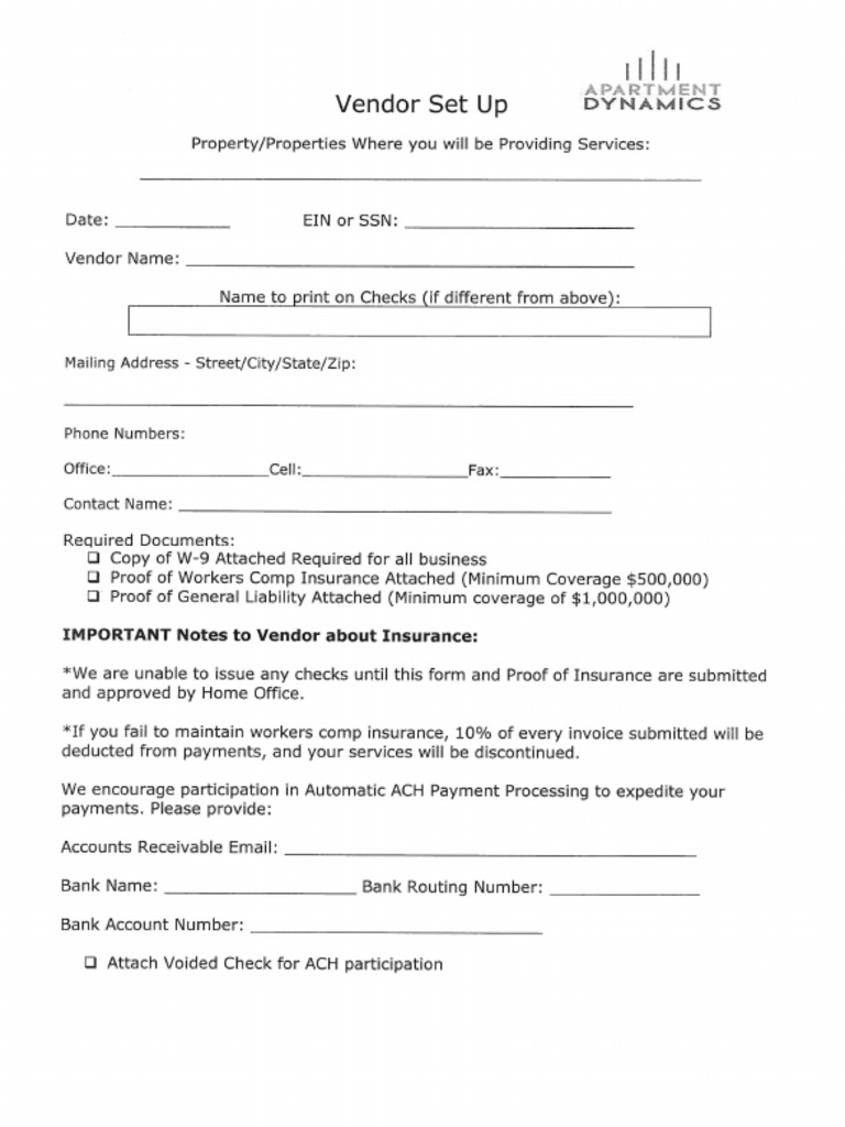 Vendor Set Up Packet | PDF