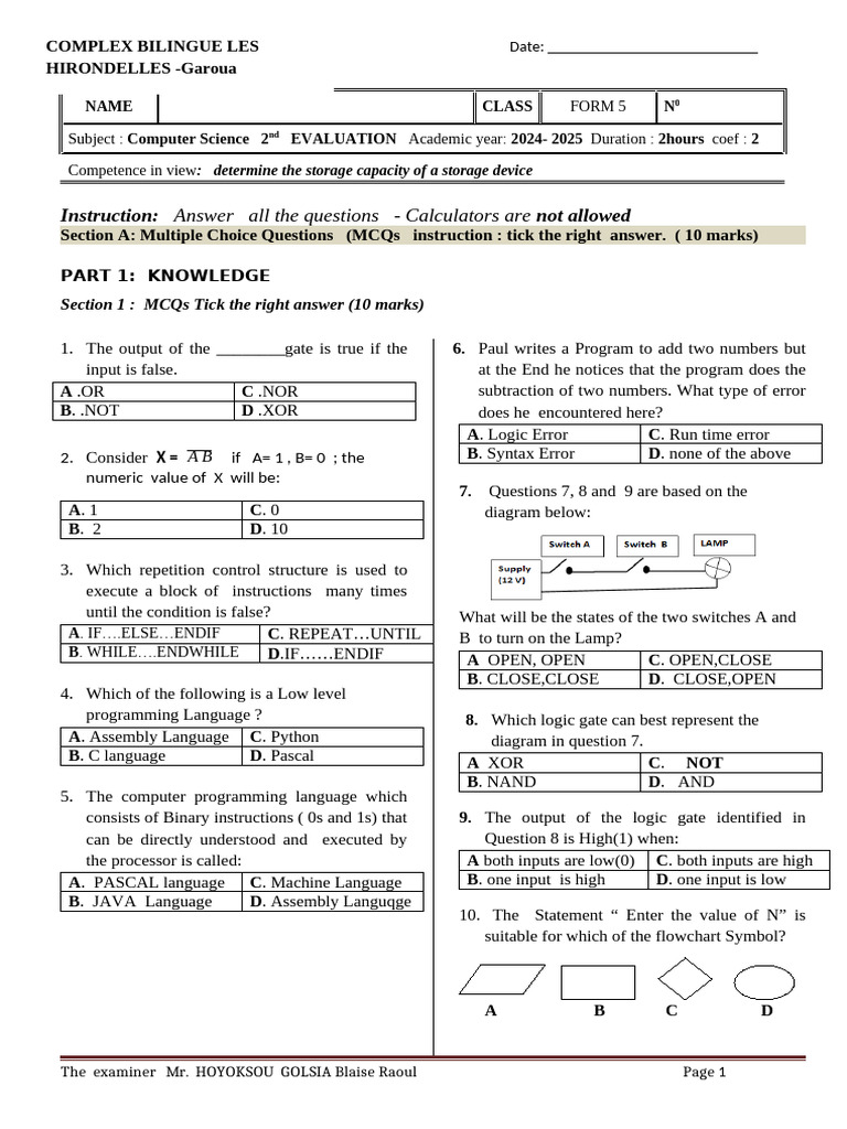 CSC Form5 2nd Evaluation HIRONDELLES 2024-2025 | PDF | Computing ...