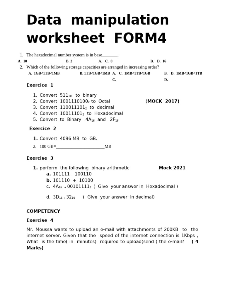 Data Manipulation Revision Sheets FORM4 | PDF