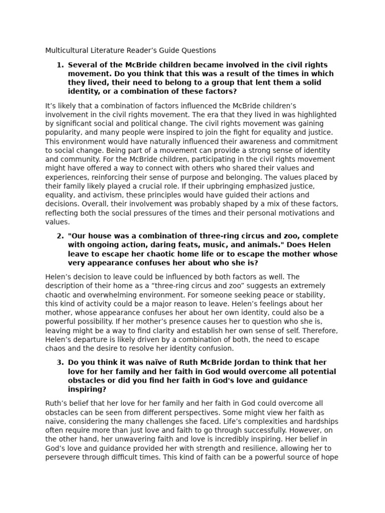 Multicultural Lit Reader's Guide Questions | PDF | Faith | Love