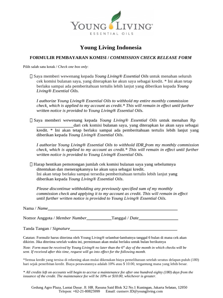 Formulir Pembayaran Komisi Young Living | PDF