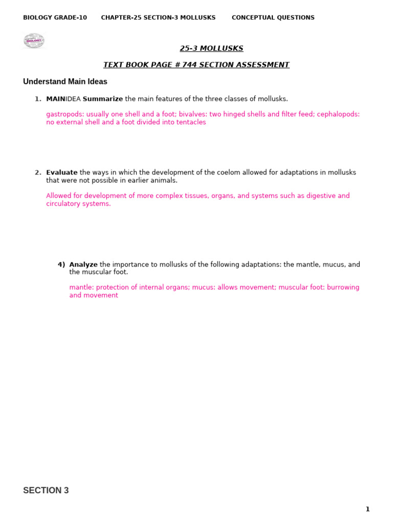 Answered Conceptual Questions 25-3 | PDF | Mollusca | Bivalvia