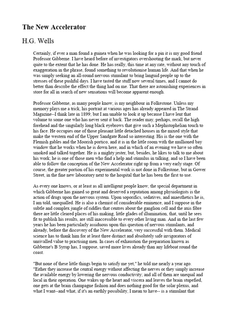 H.G. Wells' The New Accelerator | PDF