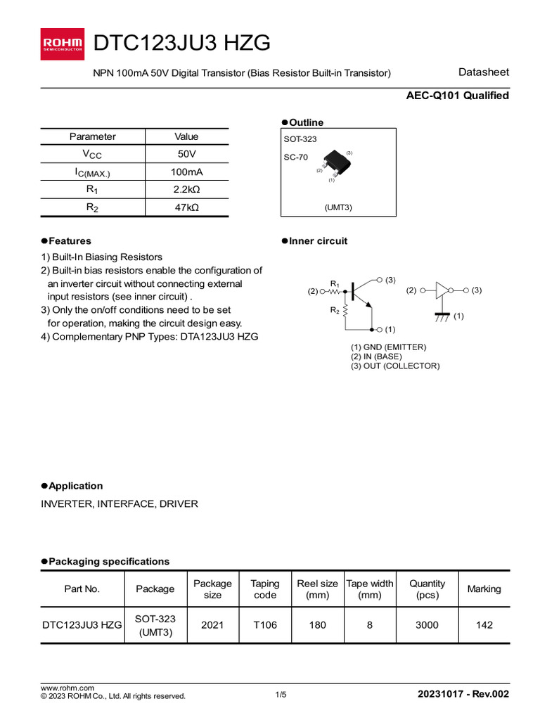 ROHM-S-A0019396305-1 | PDF | Bipolar Junction Transistor | Resistor