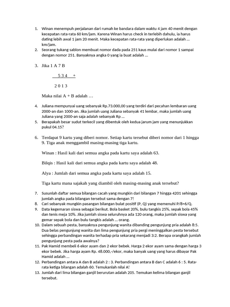 Soal Olimpiade SD Esai | PDF