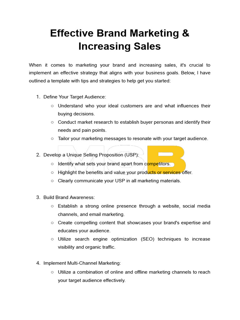 Effective Brand Marketing & Increasing Sales | PDF | Brand | Target ...