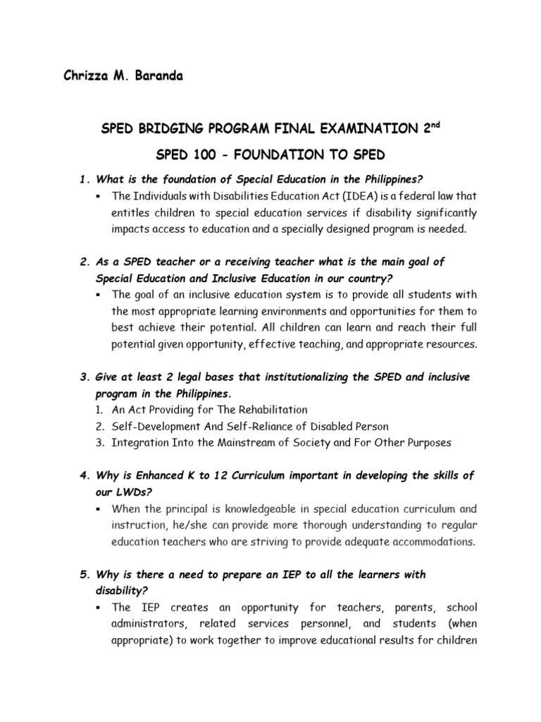 BP Sped Final Exams - Baranda, Chrizza M | PDF | Psychology | Learning