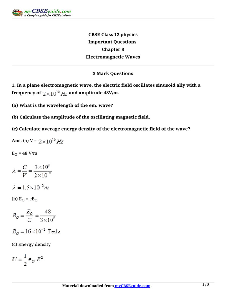 12 Physics Imp ch8 3 241224 201944 | PDF | Electromagnetic Radiation | Waves