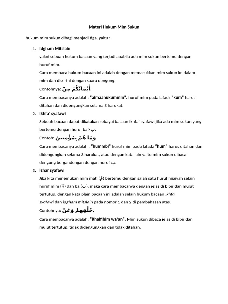 Materi Hukum Mim Sukun | PDF