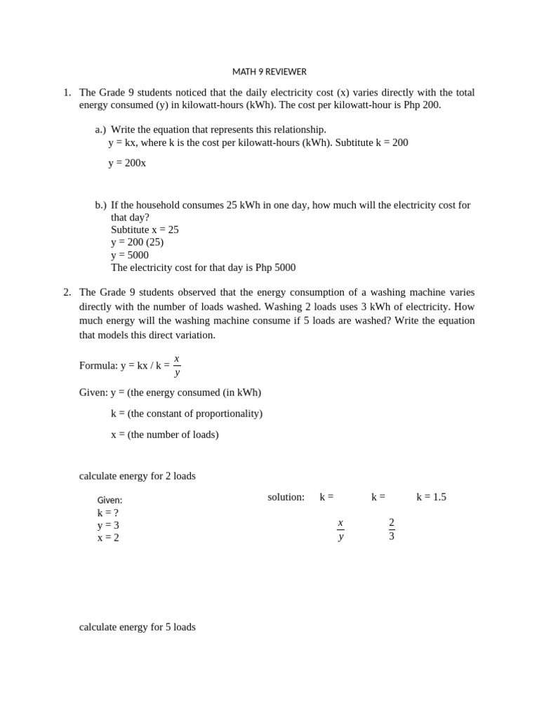 Math 9 Reviewer | PDF