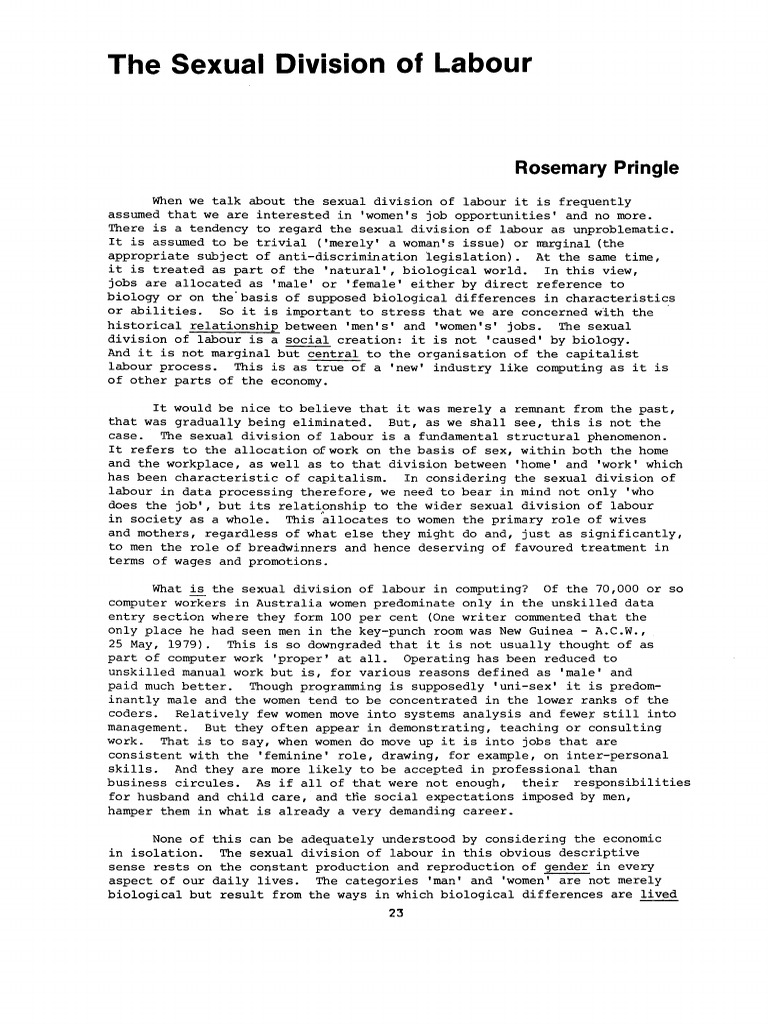 The Sexual Division of Labour | PDF | Computer Programming | Labour ...