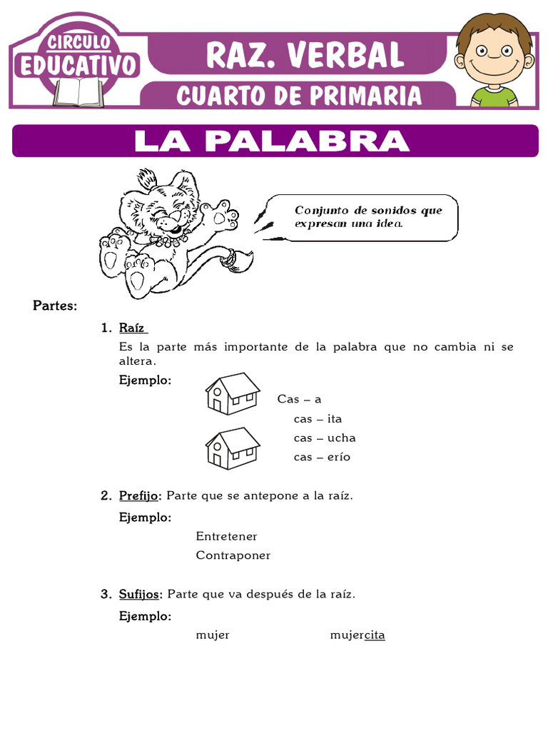 La Palabra y Sus Partes para Cuarto de Primaria | PDF