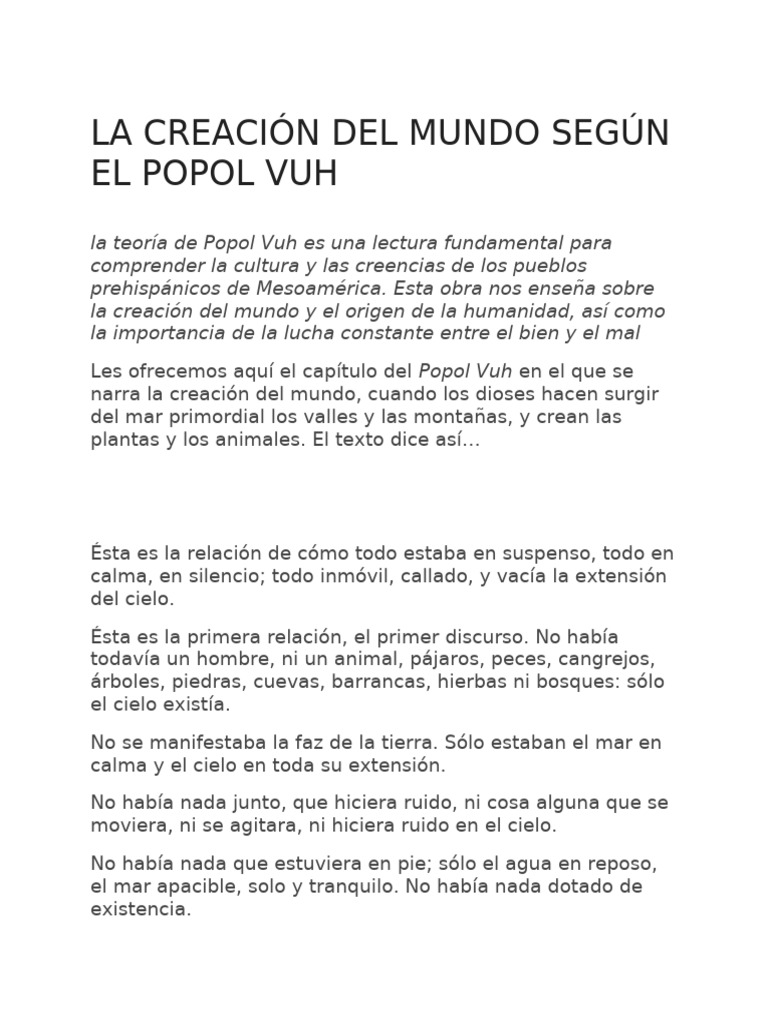 Creación del Mundo en el Popol Vuh | PDF | Mitología nórdica | Deidades ...