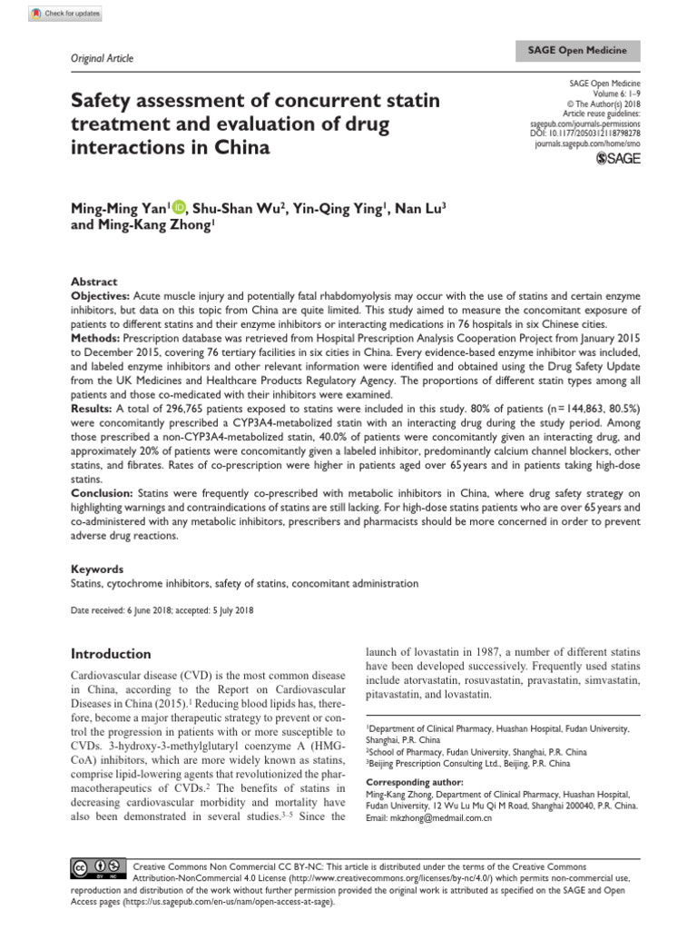 Statin Safety and Drug Interactions in China | PDF | Statin | Drugs