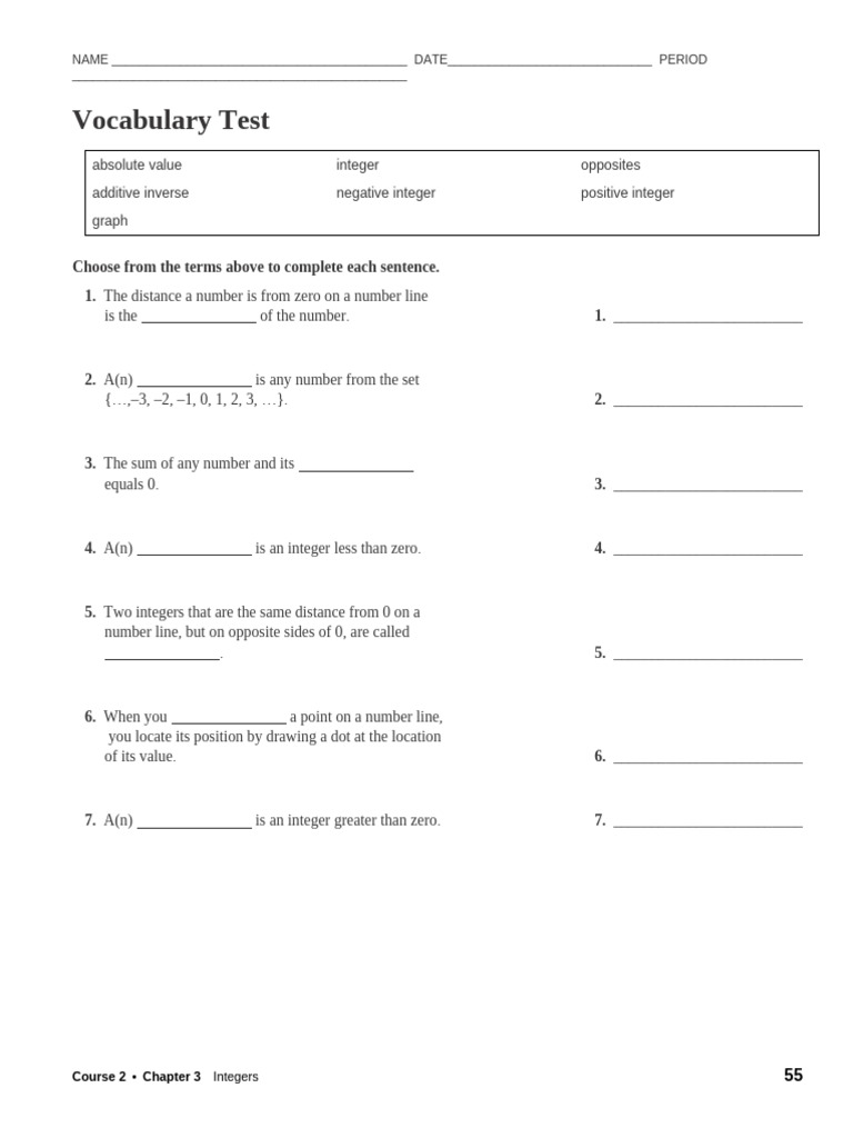 Vocabulary_Test_Integers | PDF
