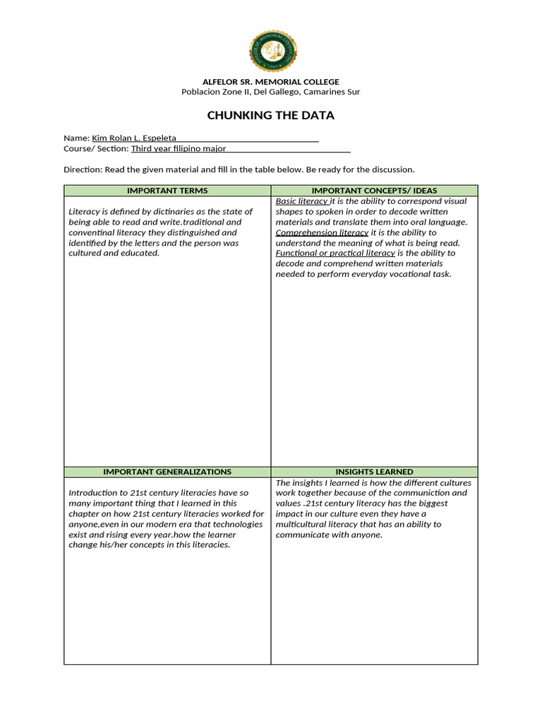 Output No. 1 Chunking Data | PDF