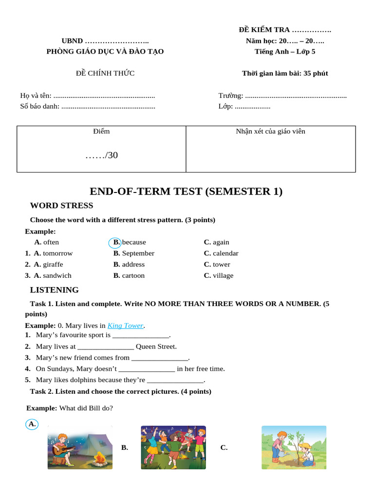Grade 5 English Exam | PDF