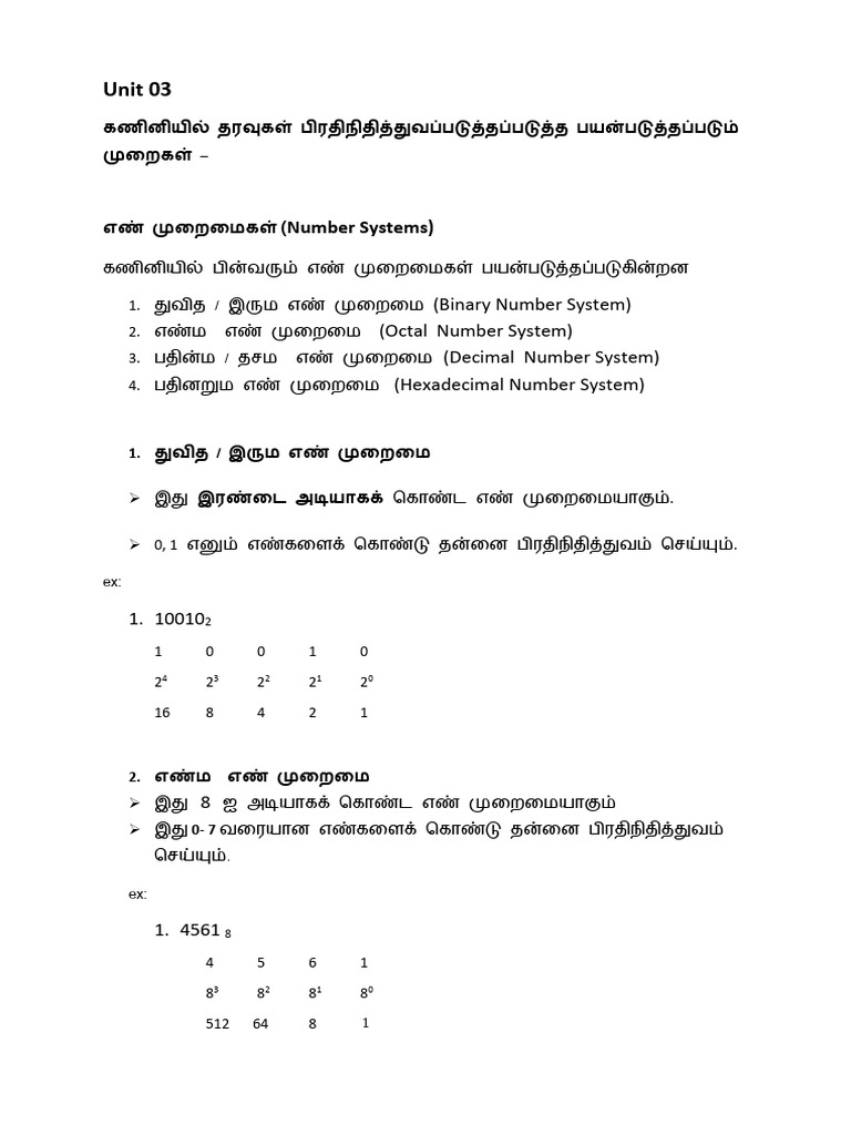 Grade 10_Unit 03( Data Representation in computer) (Tude 01) | PDF