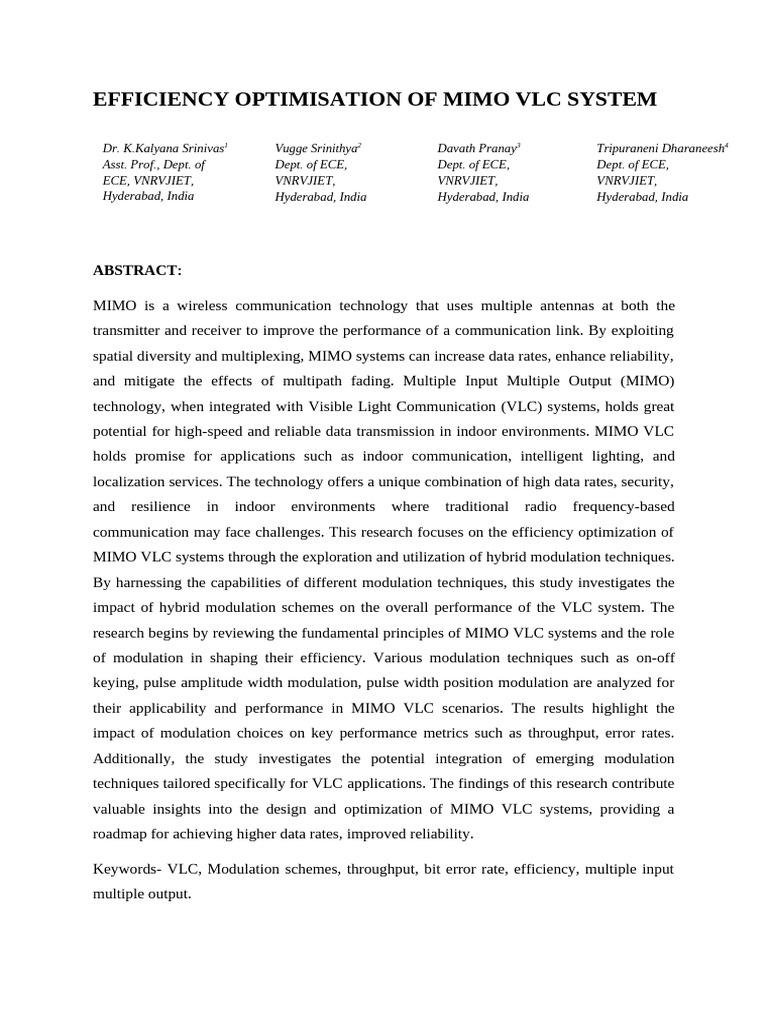 Efficiency Optimisation of Mimo VLC System-13-03-2024 | PDF | Mimo ...