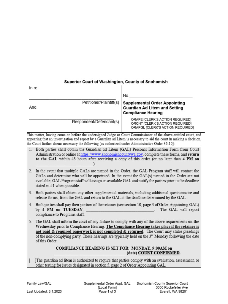 Supplemental GAL Order PDF | PDF | Legal Guardian | Alternative Dispute ...