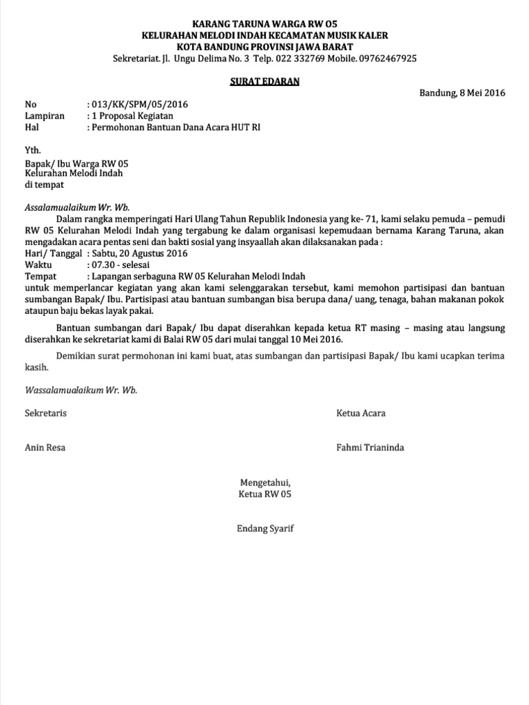 PDF Contoh Surat Edaran Meminta Sumbangan Untuk Acara 17an - Compress | PDF