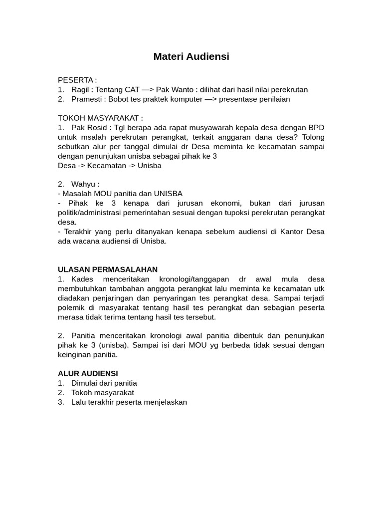 Proses Audiensi Perekrutan Perangkat Desa | PDF